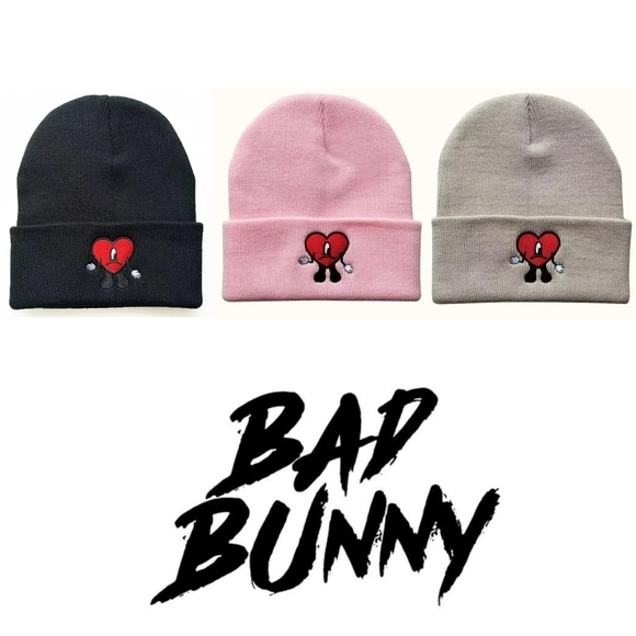None | Accessories | Bad Bunny Heart Logo Knit Beanie Hat Winter Hats ...